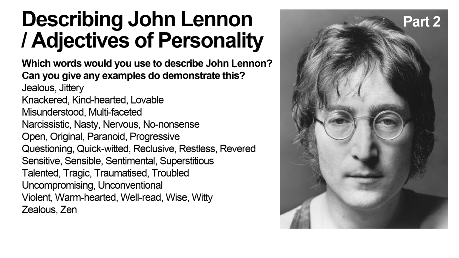 727. Describing John Lennon / Adjectives of Personality J-Z (with ...